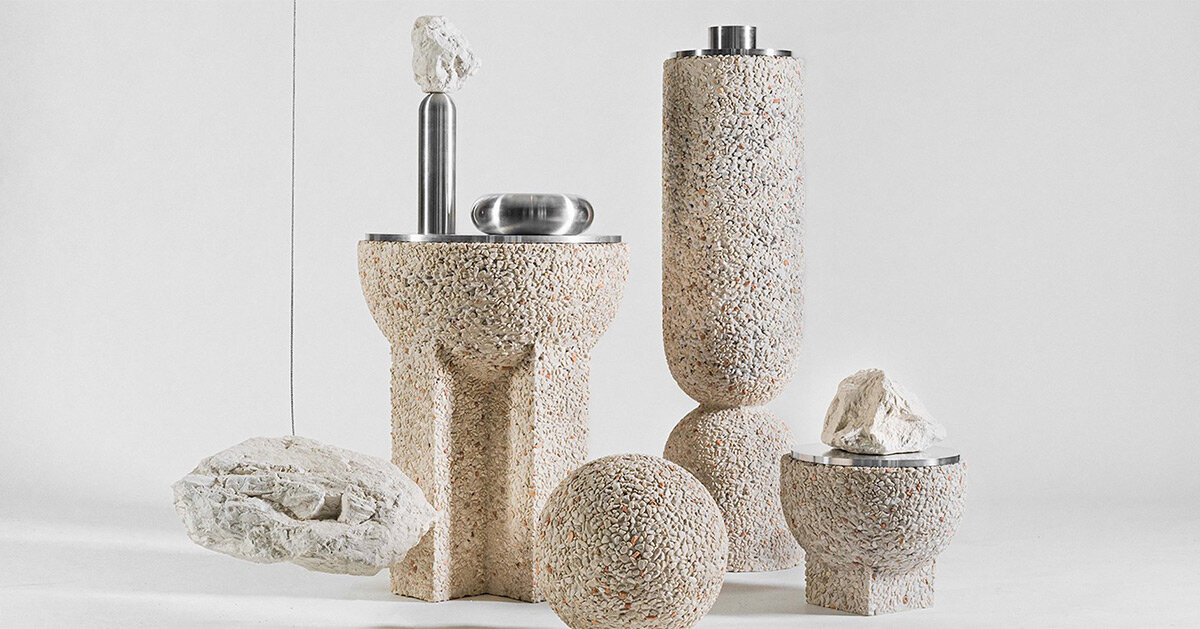 aggregate concrete and raw aluminum form interior sculpture series by ...