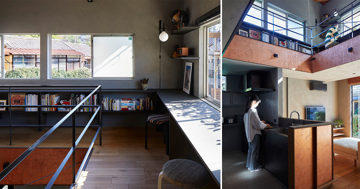 a double height void cuts through this house in japan