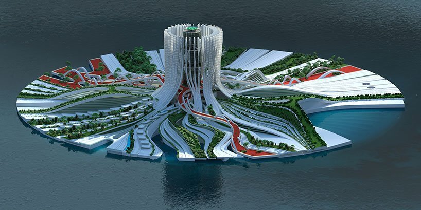 mohsen laei's wind island proposal is inspired by flags and water lilies