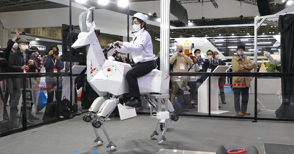kawasaki unveils rideable robotic ibex at international robot exhibition