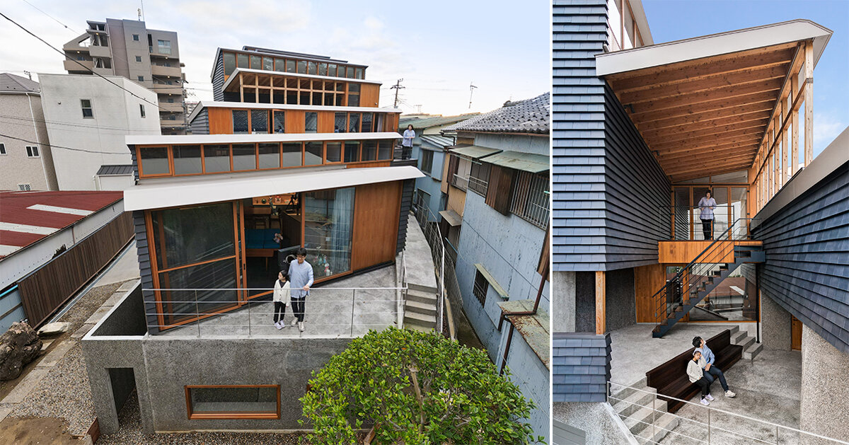 seven staggered volumes by KOMPAS accommodate family house and gallery in japan