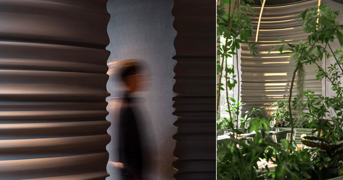 undulating walls emerge within WAY studio's restaurant in shanghai