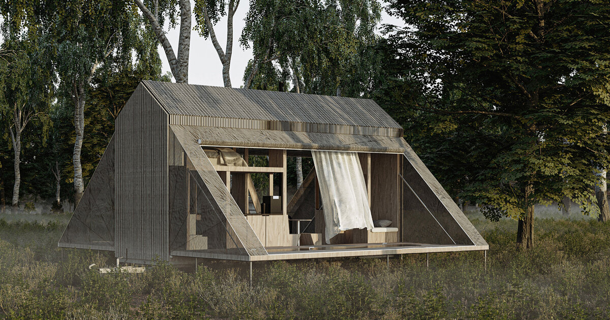 this adaptable cabin concept by atelier fasea folds open in summer