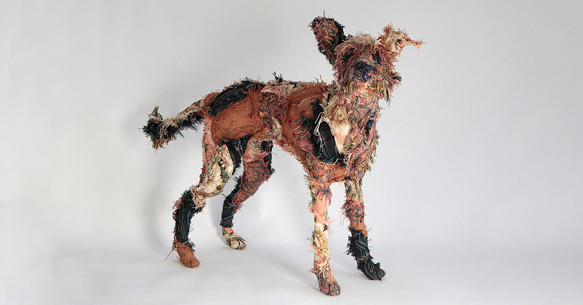 barbara franc upcycles old textiles into patchwork animal sculptures