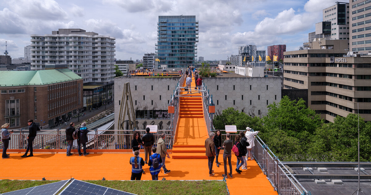 MVRDV's bright orange rotterdam rooftop walk opens to the public