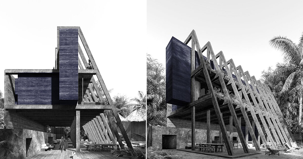 esrawe studio's pyramidal structure suspends three suites for hotel in ...