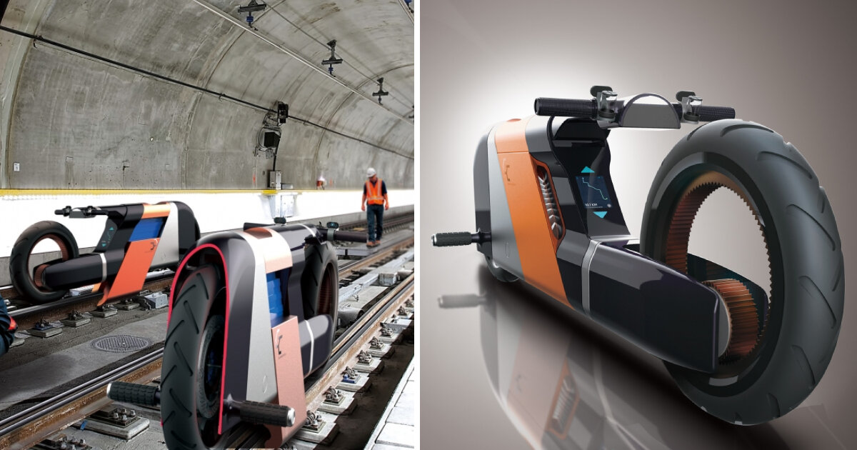 concept dual-use motorcycle also helps repair and maintain train tracks