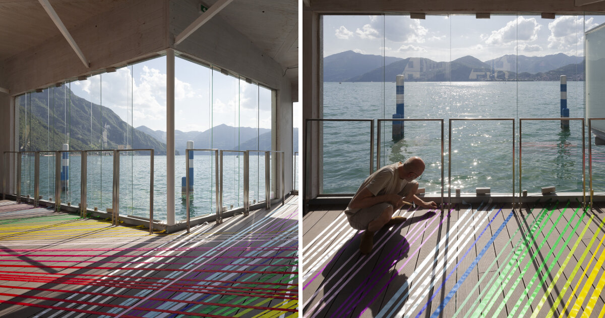 stefano arienti's rainbow strips explore the concept of drawing with light