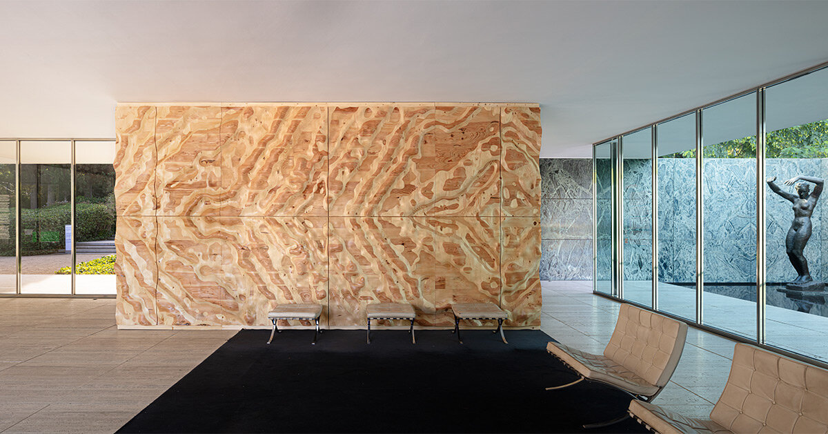 intricate timber installation 'mass is more' reinterprets mies van der ...