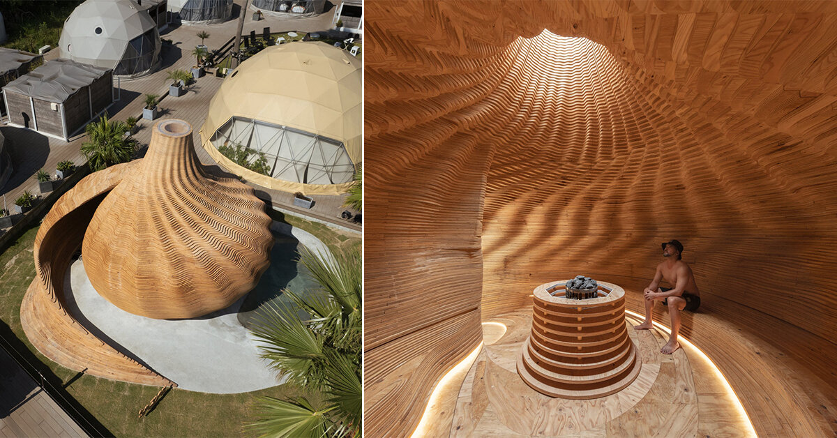 step inside kengo kuma's seashell-inspired 'SAZAE' sauna