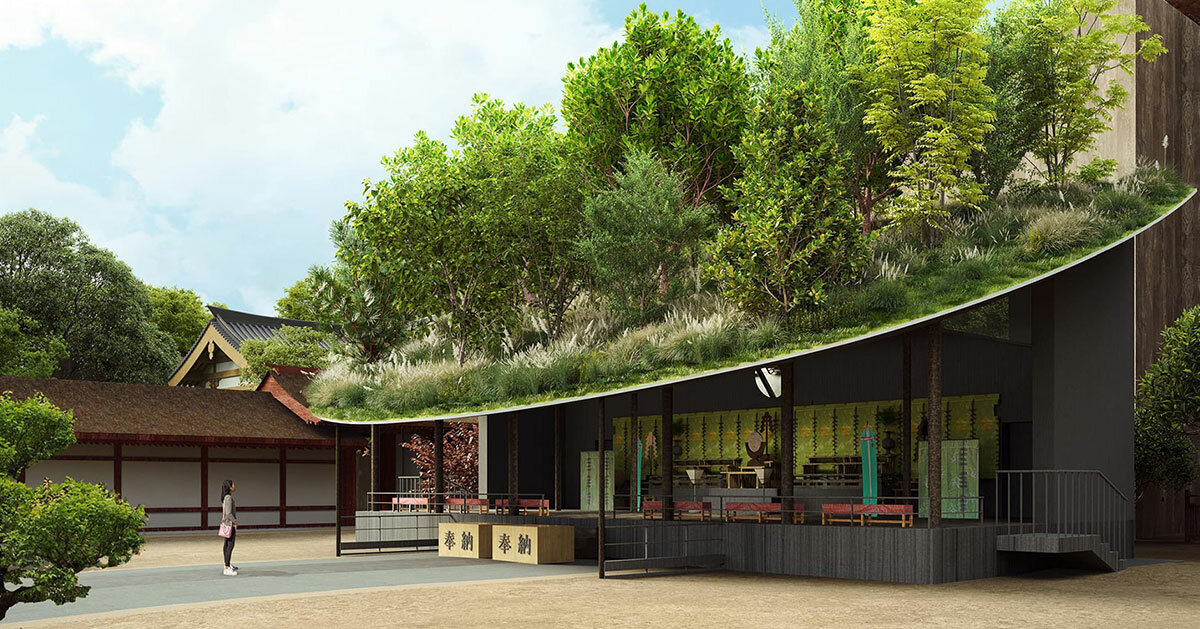 sou fujimoto crowns temporary shrine in japan with planed bent roof