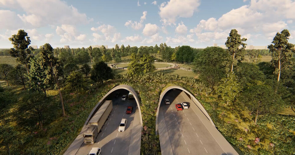 houston is cloaking a six-lane highway in a 'land bridge' prairie