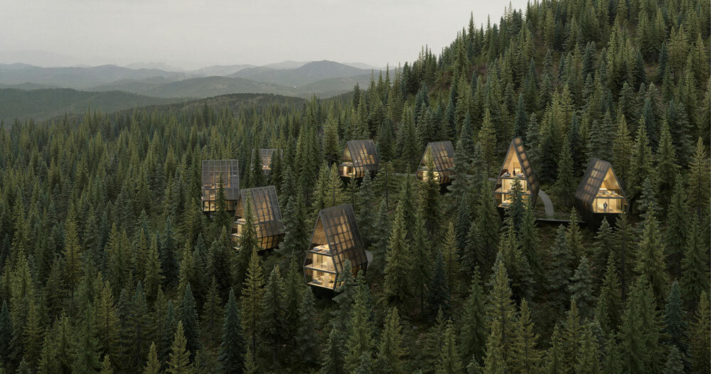 peter pichler scatters alpine cabins for YOUNA resort concept