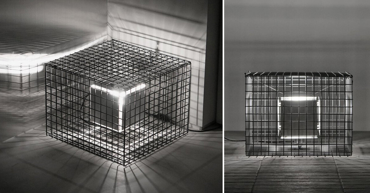 'caged light' sculpture embodies human identity in the vast universe