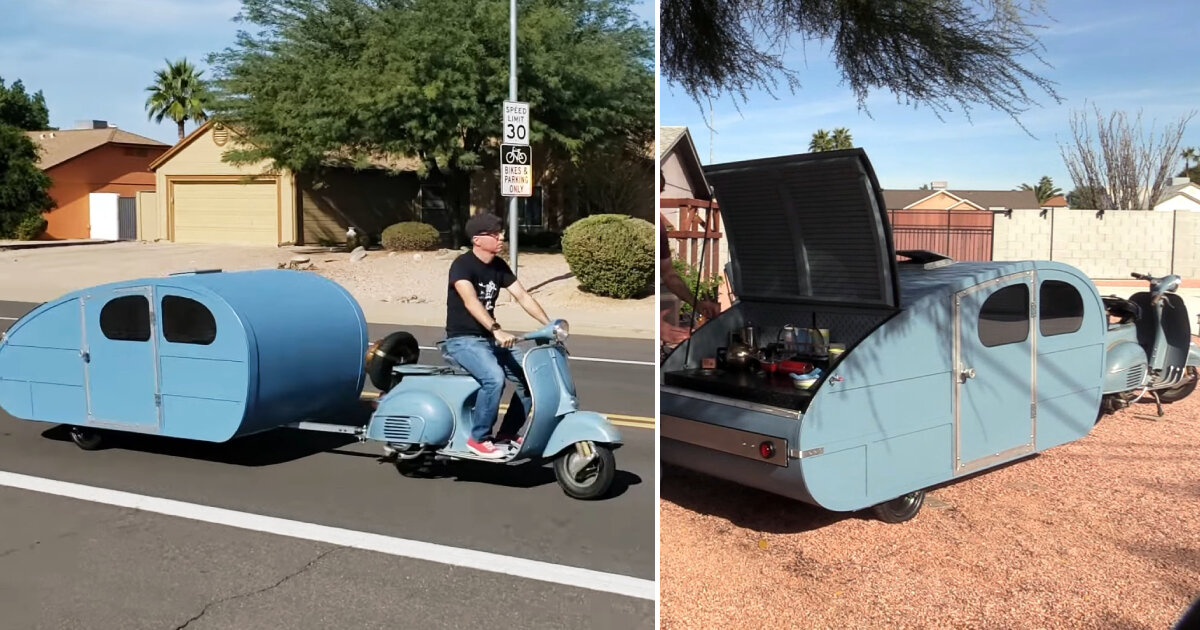foam-made micro teardrop trailer for vintage vespa hides portable ...