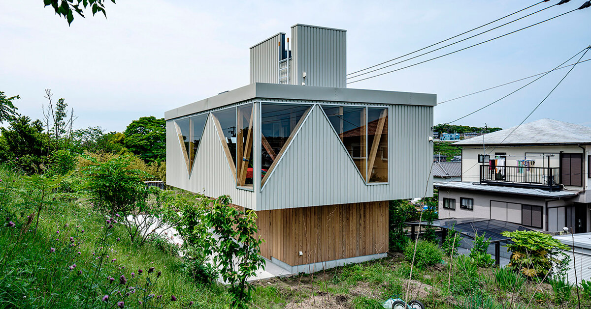 angular apertures cut through wooden residence in japan