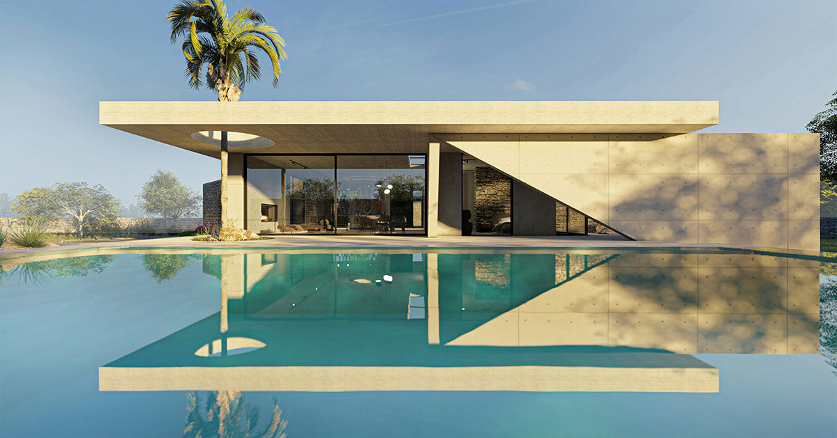 pavilion house in a small greek village establishes a dynamic solid-void relationship