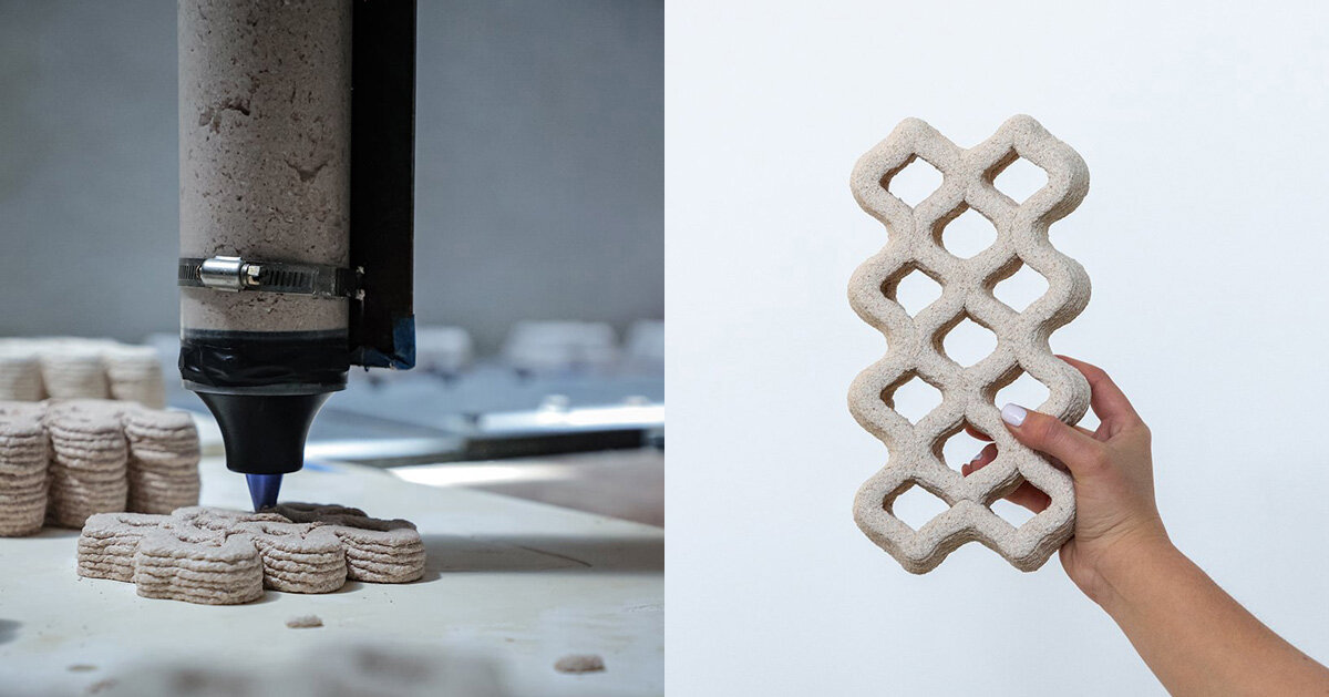 manufactura 3D prints construction bricks from eggshell waste