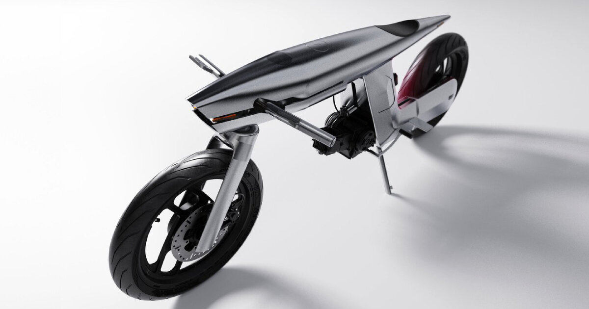 unibody 'eve odyssey' motorcycle by bandit9 glints in aluminum used for NASA spacecraft