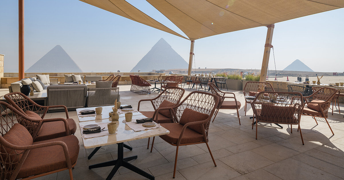 pedrali furnishes khufu's restaurant overlooking egyptian pyramids