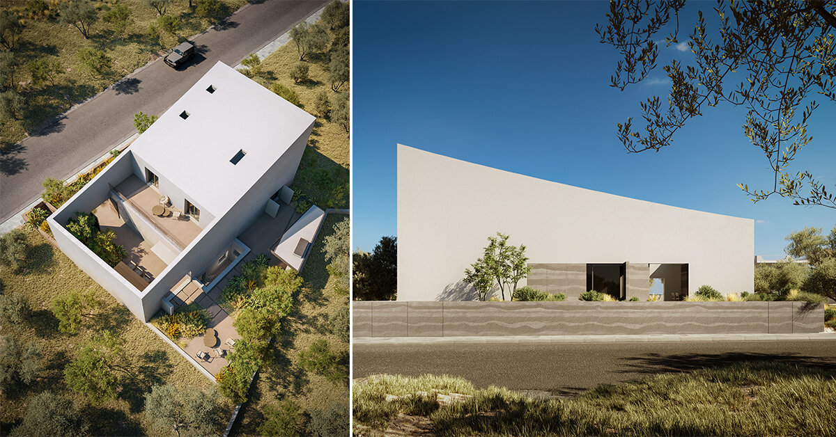 dotn links a vibrant courtyard to 'tent house' in western greece