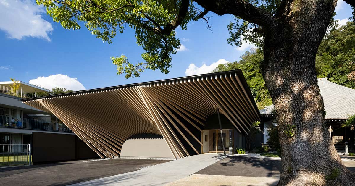 kengo kuma's sculptural wooden structure adds a modern twist to kanjoin ...