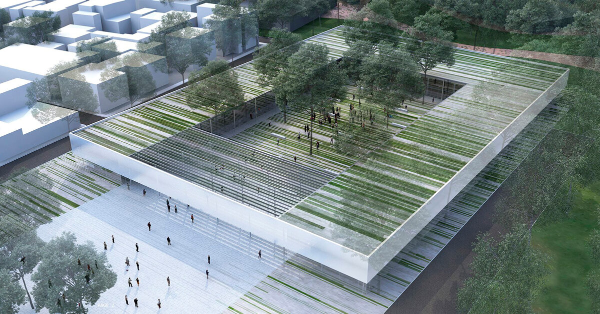 perforated white facade envelops elefsina's state building in greece