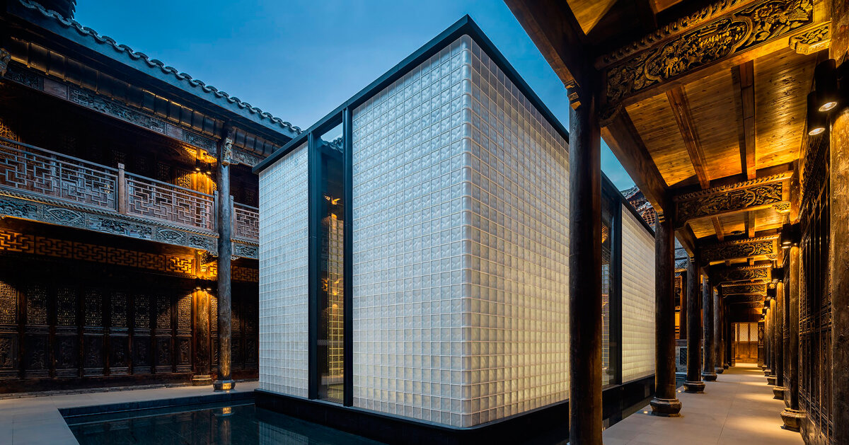 glass brick box ornaments the patio of an ancestral hall in china