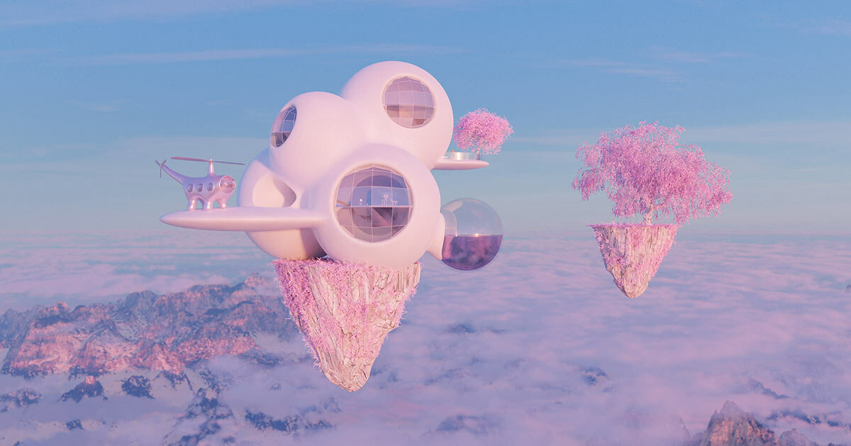 spherical structures float above the clouds for supertoys supertoys' futuristic residence