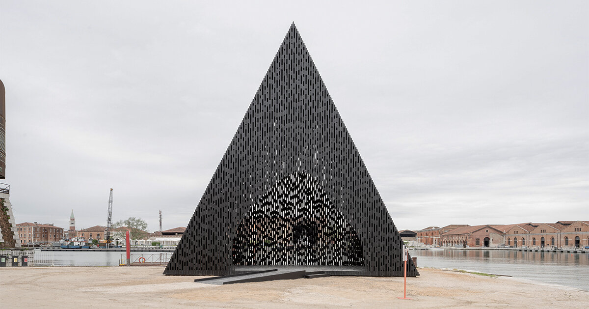david adjaye shapes kwaeε pavilion as triangular timber prism at venice ...