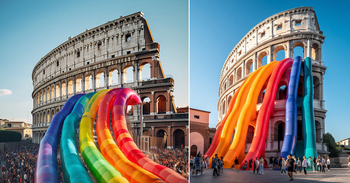 ulises projects giant rainbows from roman colosseum using AI