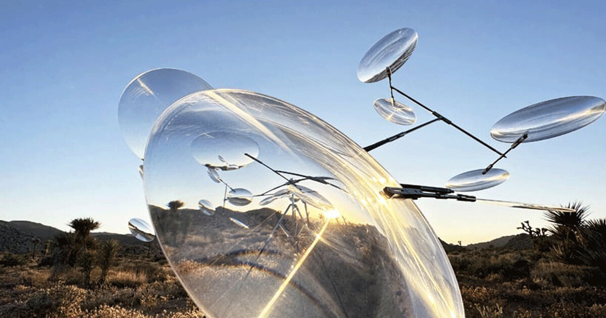 vincent leroy’s optical lens mobile takes flight above joshua tree