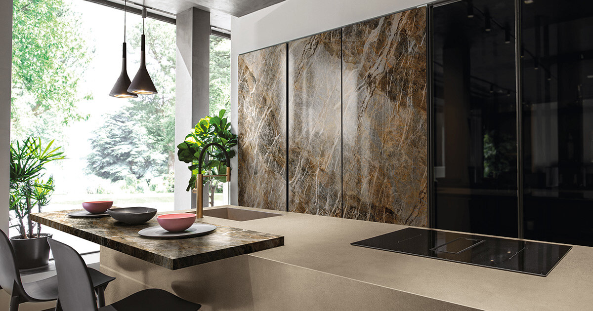 FLORIM stone surfaces enhance the indoors with fluid visual transitions