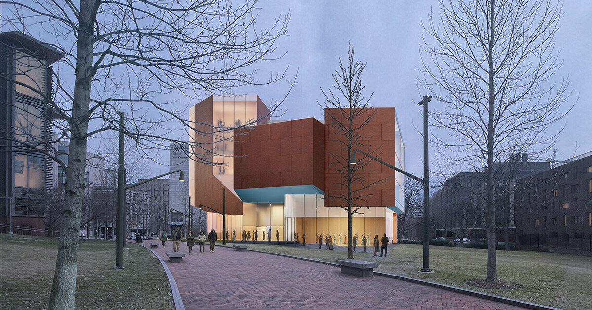 translucent floating trapezoids top steven holl's arts center for ...