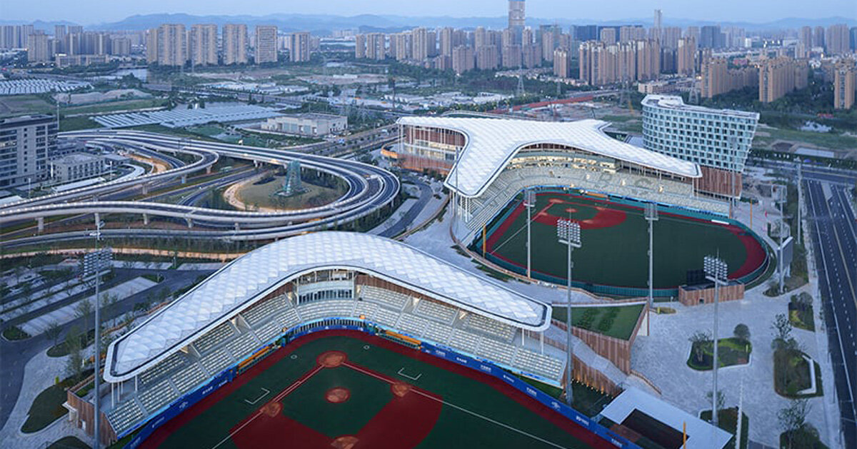 cloud-like roof floats above UAD's sports center in shaoxing