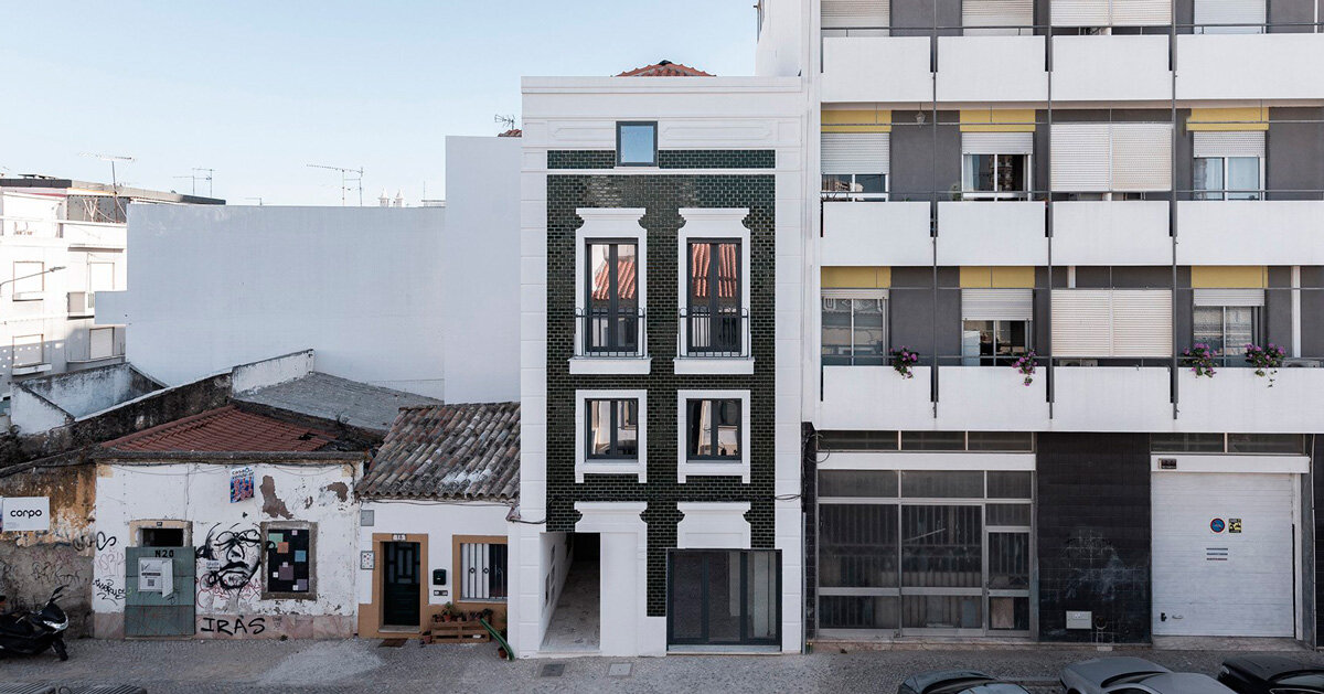 corpo atelier adheres tiled facade to building in portugal