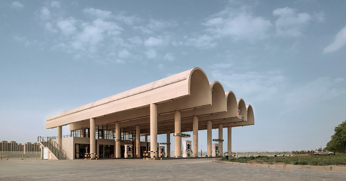 continuous barrel vault roof tops HELLO gas pavilion in china