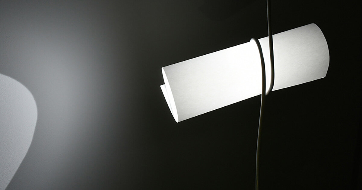 kazuhiro yamanaka rolls up A3 paper for playful lighting fixture