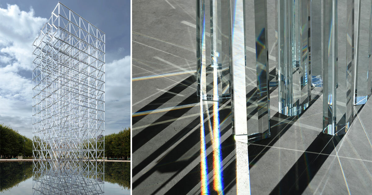 monumental glass grid installation by emmanuel barrois illuminates ...
