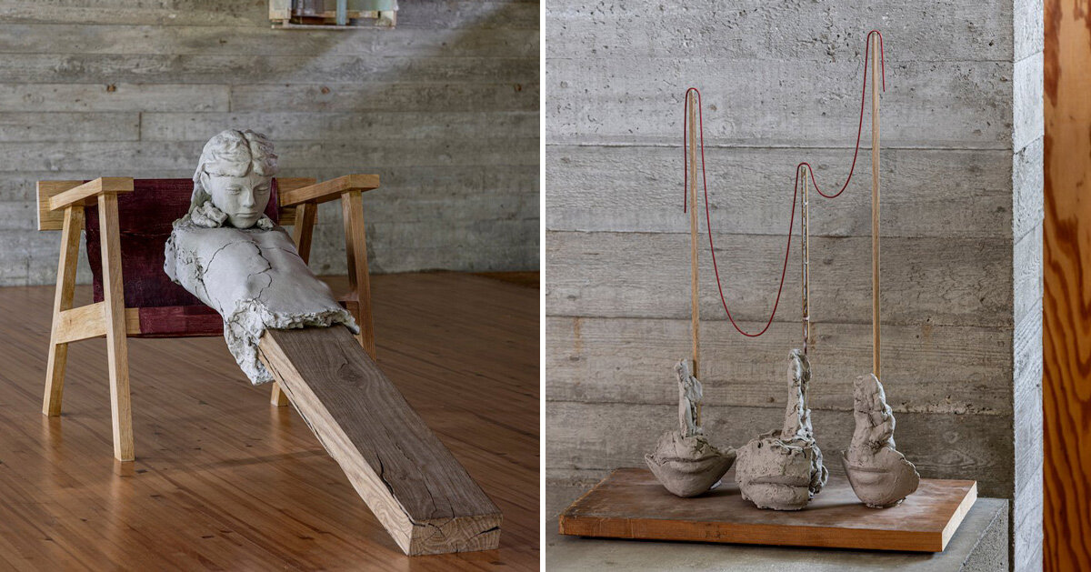 mark manders exhibits artifacts amid brutalist residence in belgium