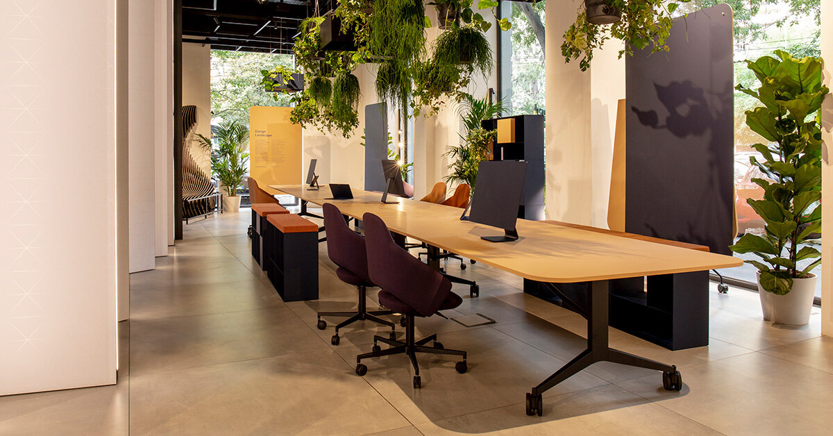mara designs sensorial, connective furniture landscape at milan showroom