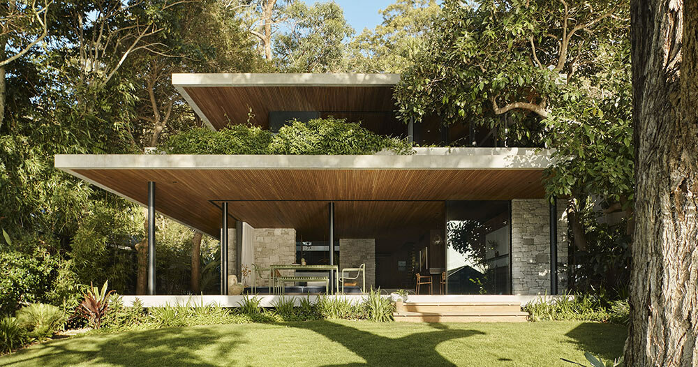 gardened roof planes float over rama architects' australian M house