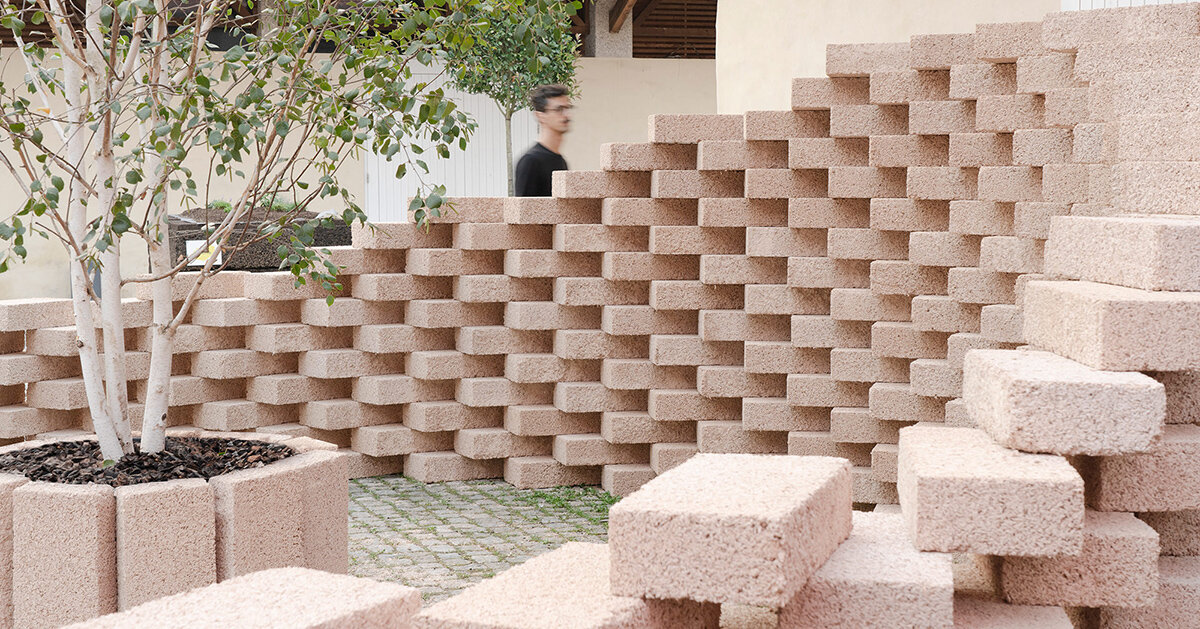 hemp brick installation by park associati explores bio-based materials ...