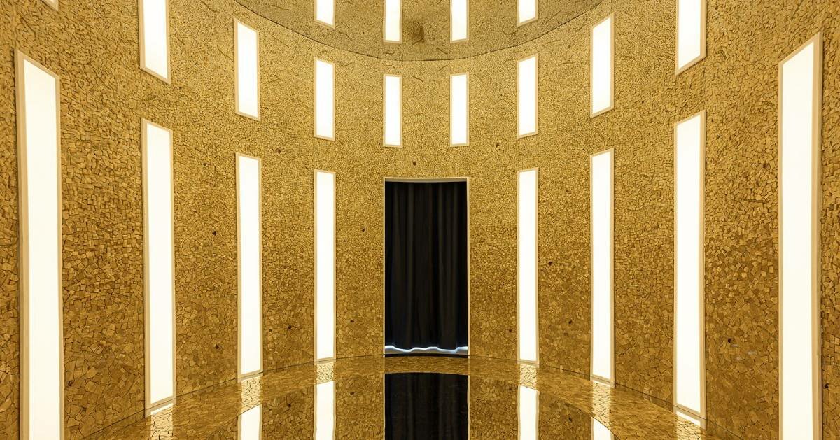 dubai downtown design installation fuses gilded mosaic, light, sound