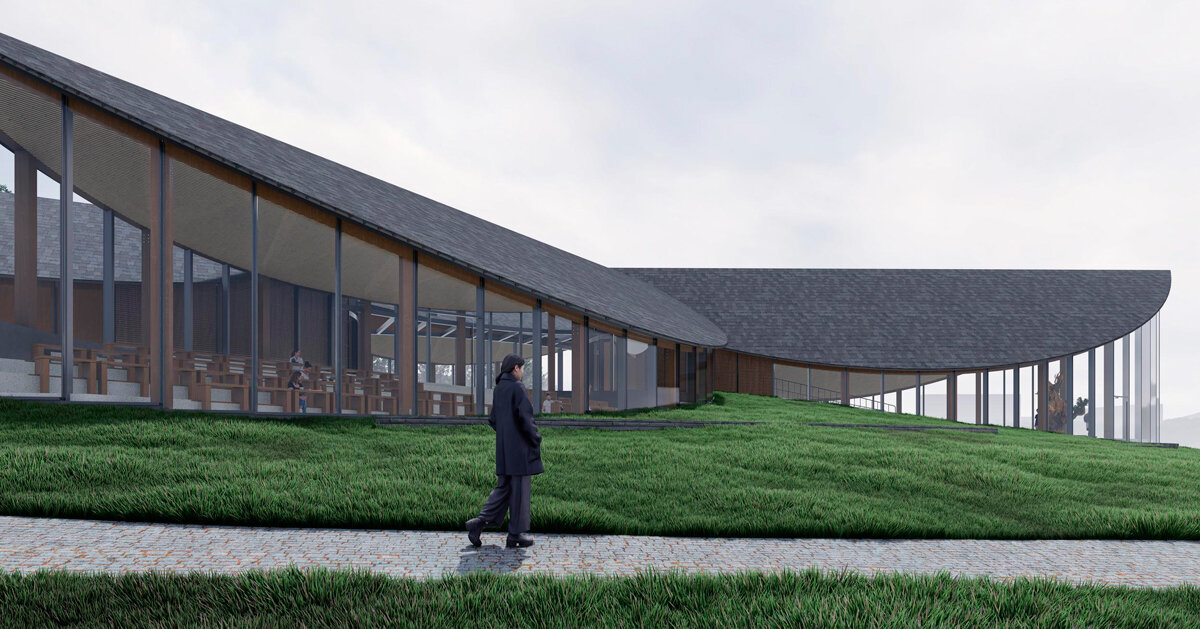 field object lab embeds leaf-shaped community center along lake's edge ...