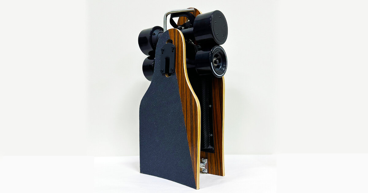 electric corsair longboard folds in the middle like briefcase so ...