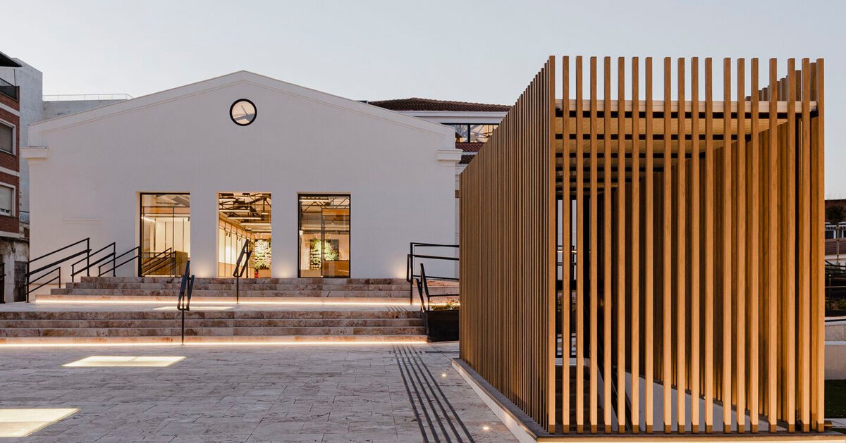 flexible wooden modules attach to revitalized market's metal trusses in ...