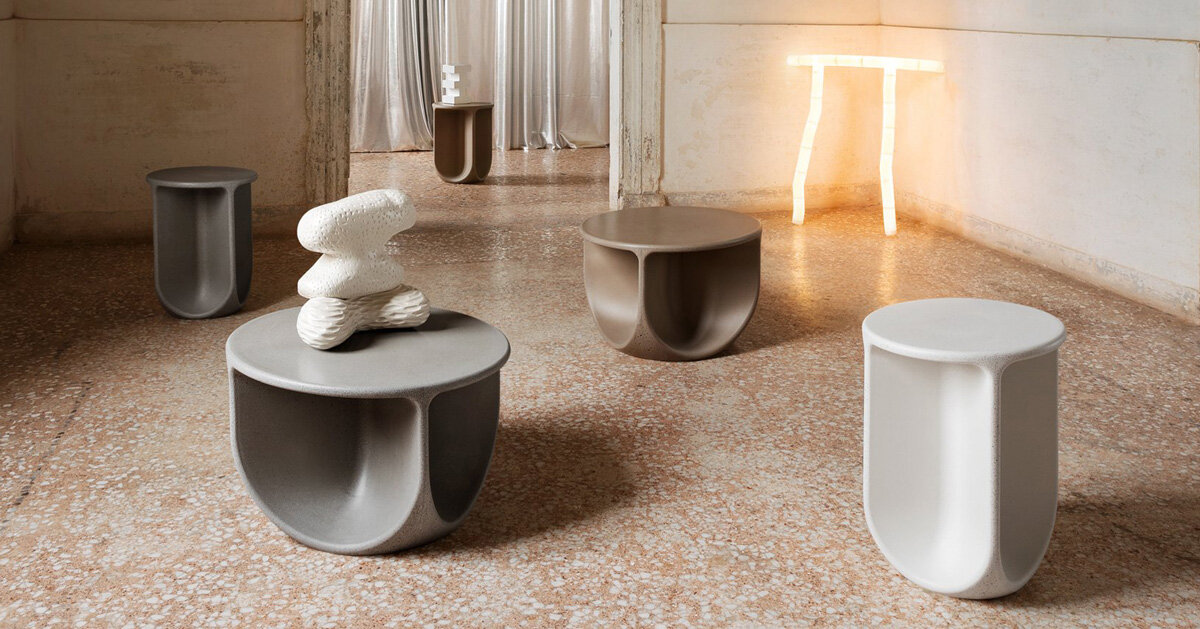 skrivo unveils recyclable concrete coffee tables for miniforms
