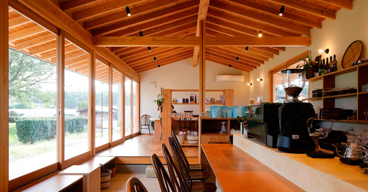 wooden coffee shop in japan sets up multileveled interiors