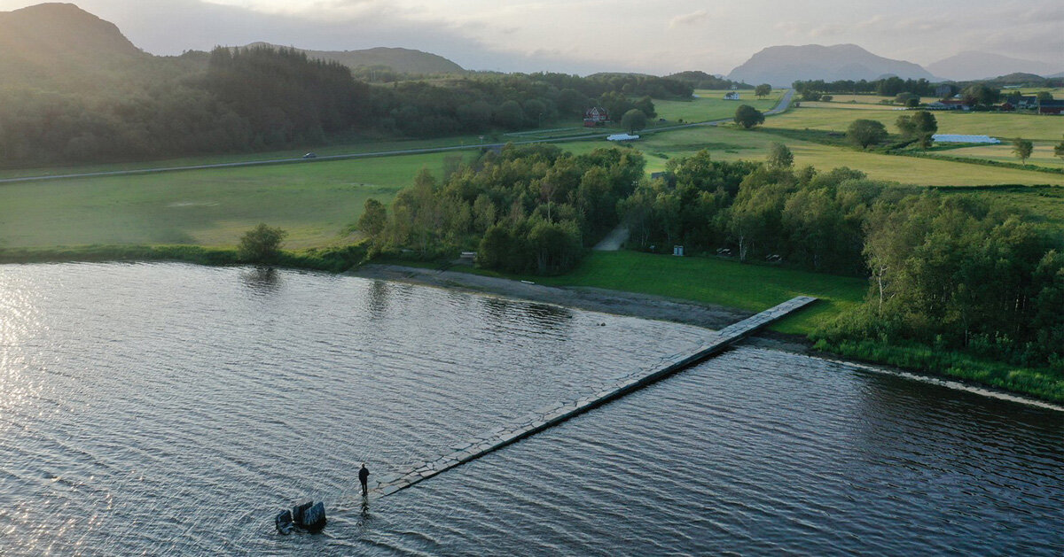 rever & drage extends stone & timber jetty into norwegian bay